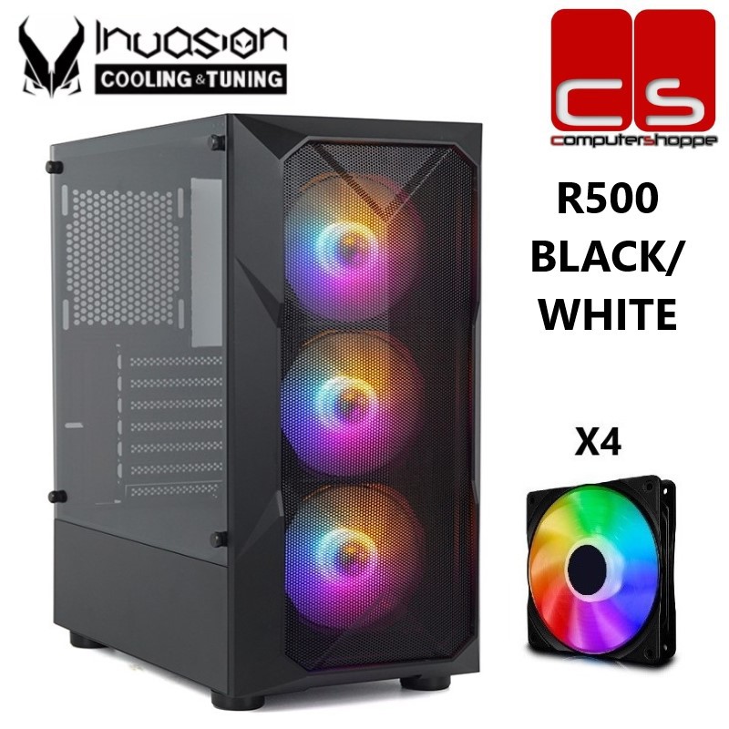 INVASION R500 ATX Mid-Tower Gaming Casing with 4 ARGB Fan (Black/White ...