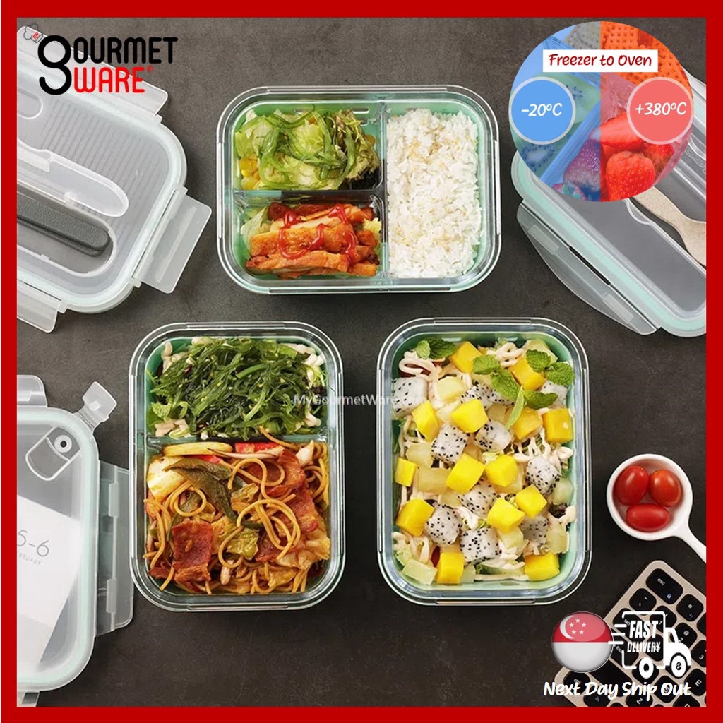[SG Stock] Glass Lunch Box with Cutlery Storage | BPA Free and Leak ...