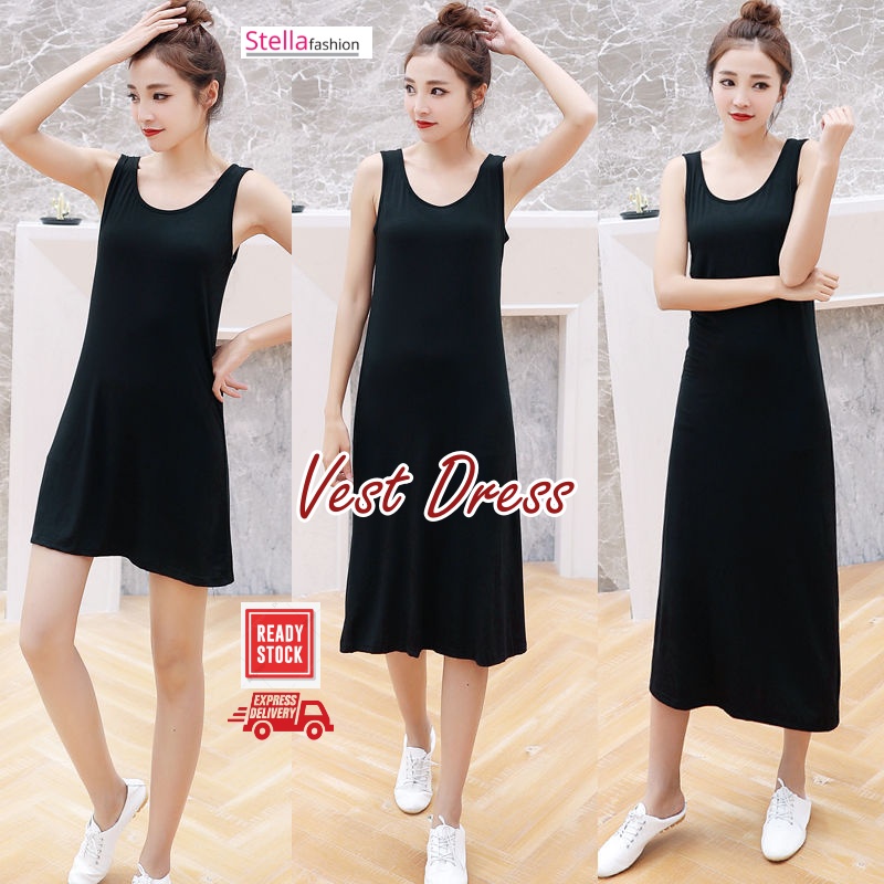 Korean Women Summer Sleeveless dress Modal Casual Slim Fit Long Maxi ...