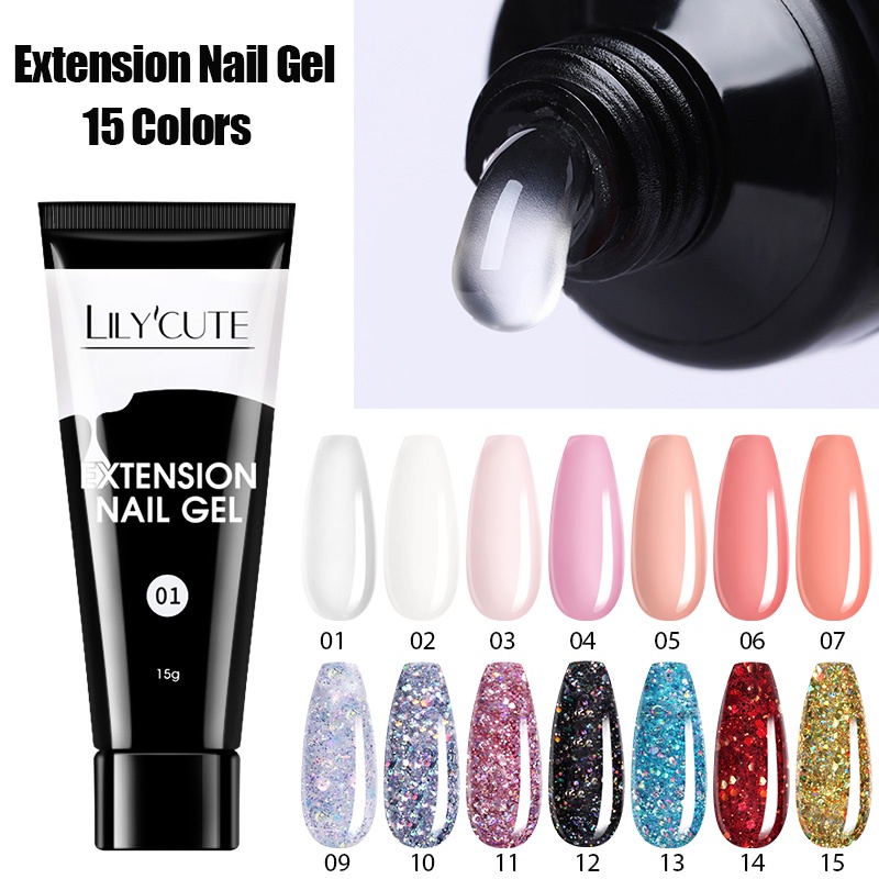 15ml Extension Nail Gel Kit Clear Glitter Color Gel Polish Slip ...