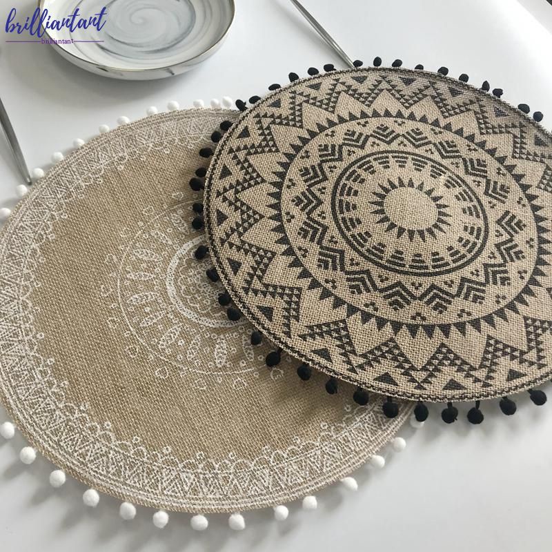 [ready] Nordic Natural Macrame Placemats Simple Woven Round Coffee Cup ...