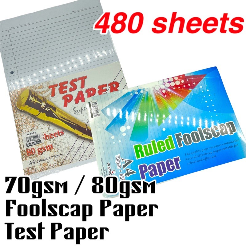 480’s A4 70gsm / 80gsm Exam Sheet / Foolscap Paper / Test Paper ( Lined ...