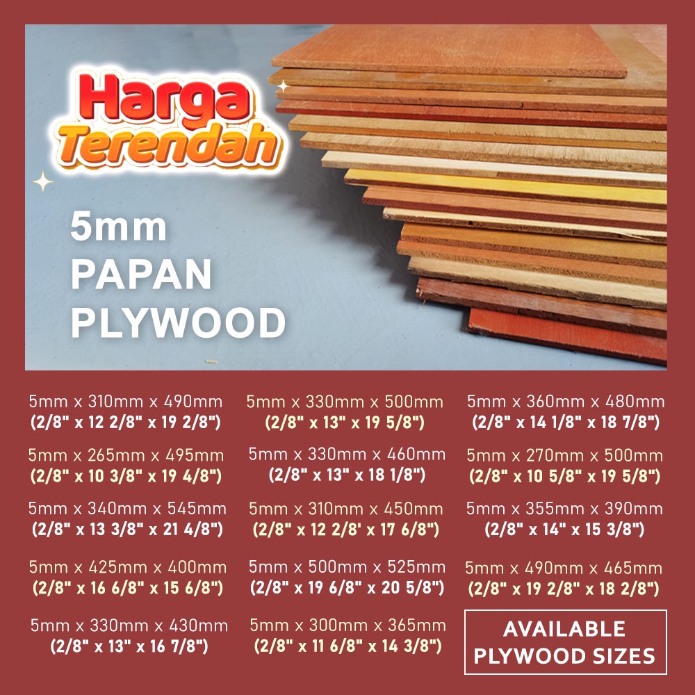 5mm Plywood Sheet DIY Wooden Ply Wood Kayu Papan Lapis Plywood Board ...