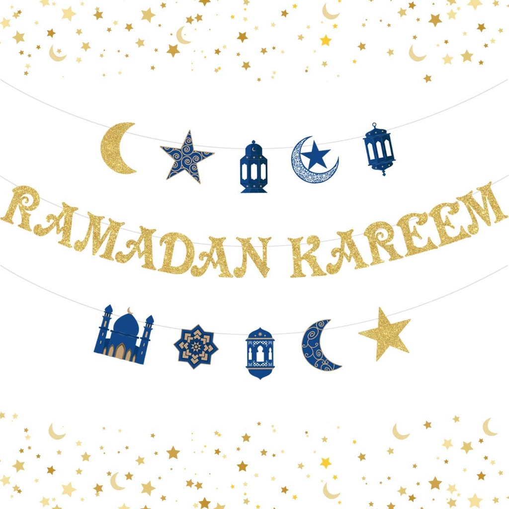 CHEEREVEAL Ramadan Kareem Banner Gold Glitter Eid Mubarak Party ...