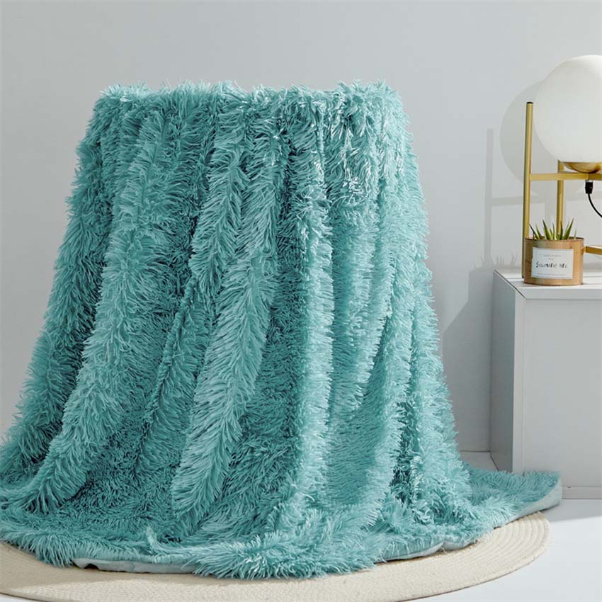 Fluffy Plush Blanket Solid Color Bedding Throw Soft Warm Faux Fur Shawl ...