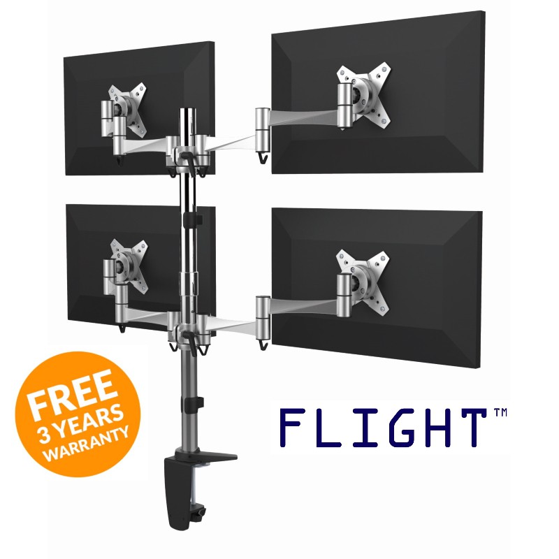 Flight LCD Four 4 Monitor Arm, Vesa Mount Height Adjustable Support ...