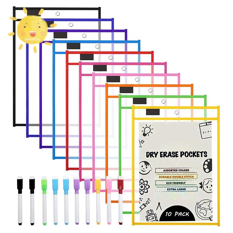 Dry Erase Pockets Sleeves, (10 Pack) A4 Paper Job Ticket Holders ...
