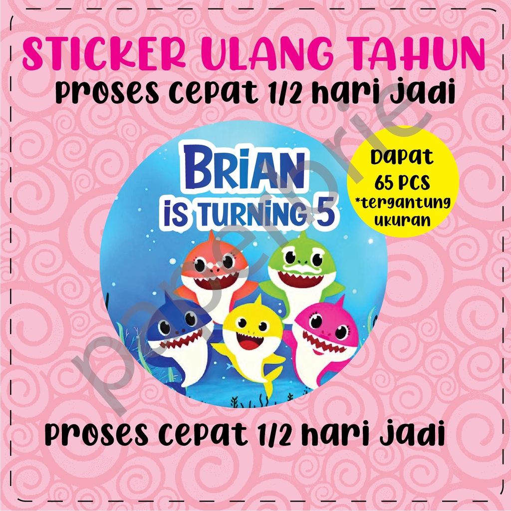 Babyshark baby Birthday sticker Label For Children bsa custom Birthday ...