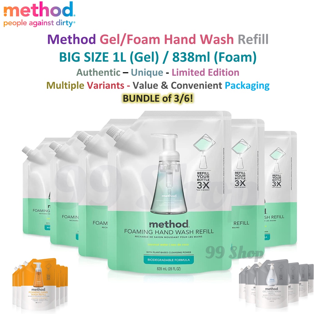 Method Gel/Foam Hand Soap (Bundle Deal) Refill BIG SIZE 1L (Bundle of 3 ...