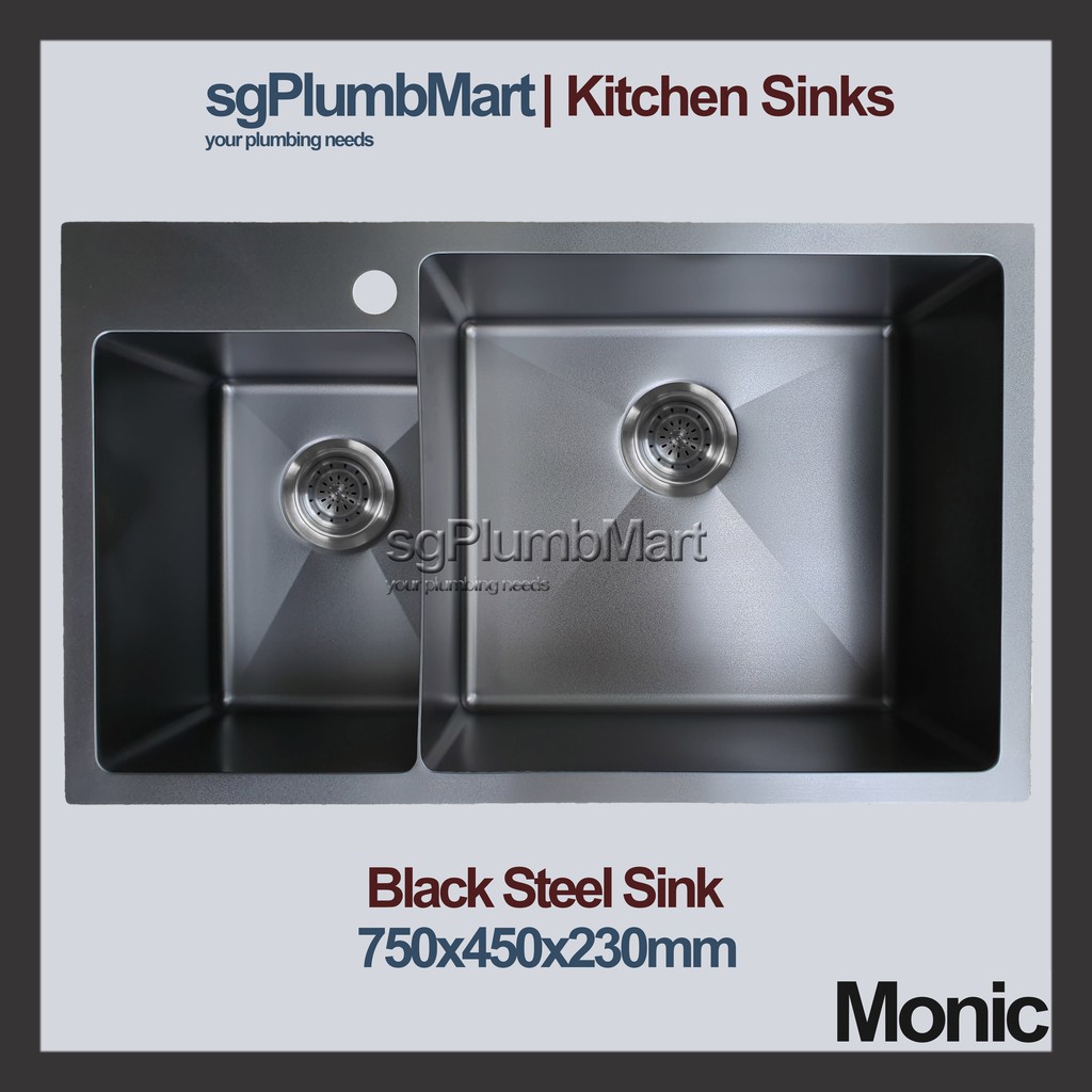 Monic x sgPlumbMart MBX750 Black Stainless Steel Double Bowl Kitchen ...