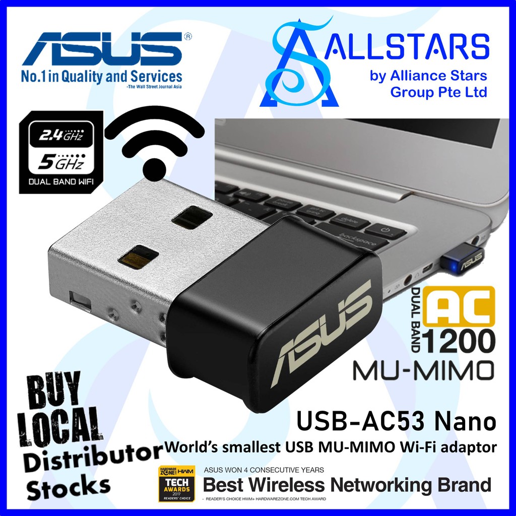 (ALLSTARS) ASUS USB-AC53 Nano Wireless-AC1200 Dual Band MU-MIMO Wi-Fi ...