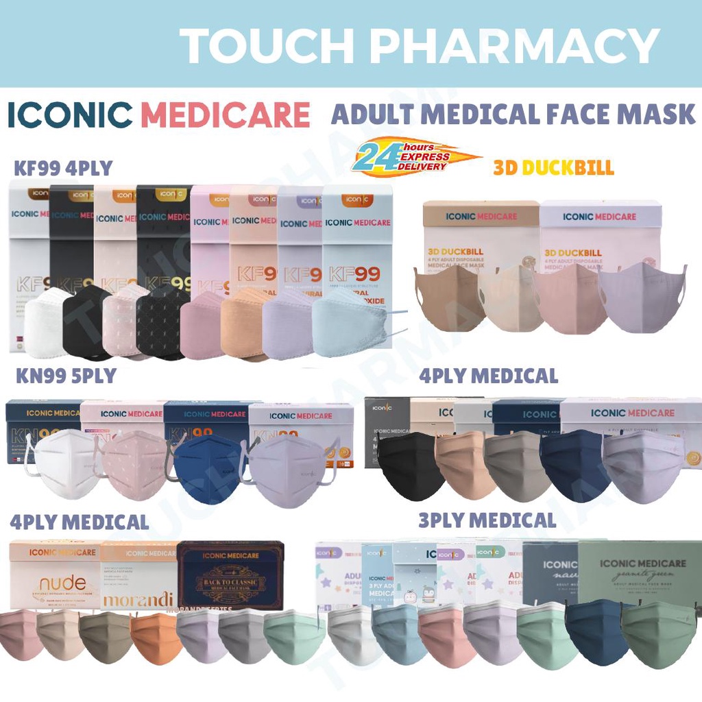 ICONIC 3PLY/4PLY/KF99/KN99/3D ADULT Medical Facemask/Signature Quality ...
