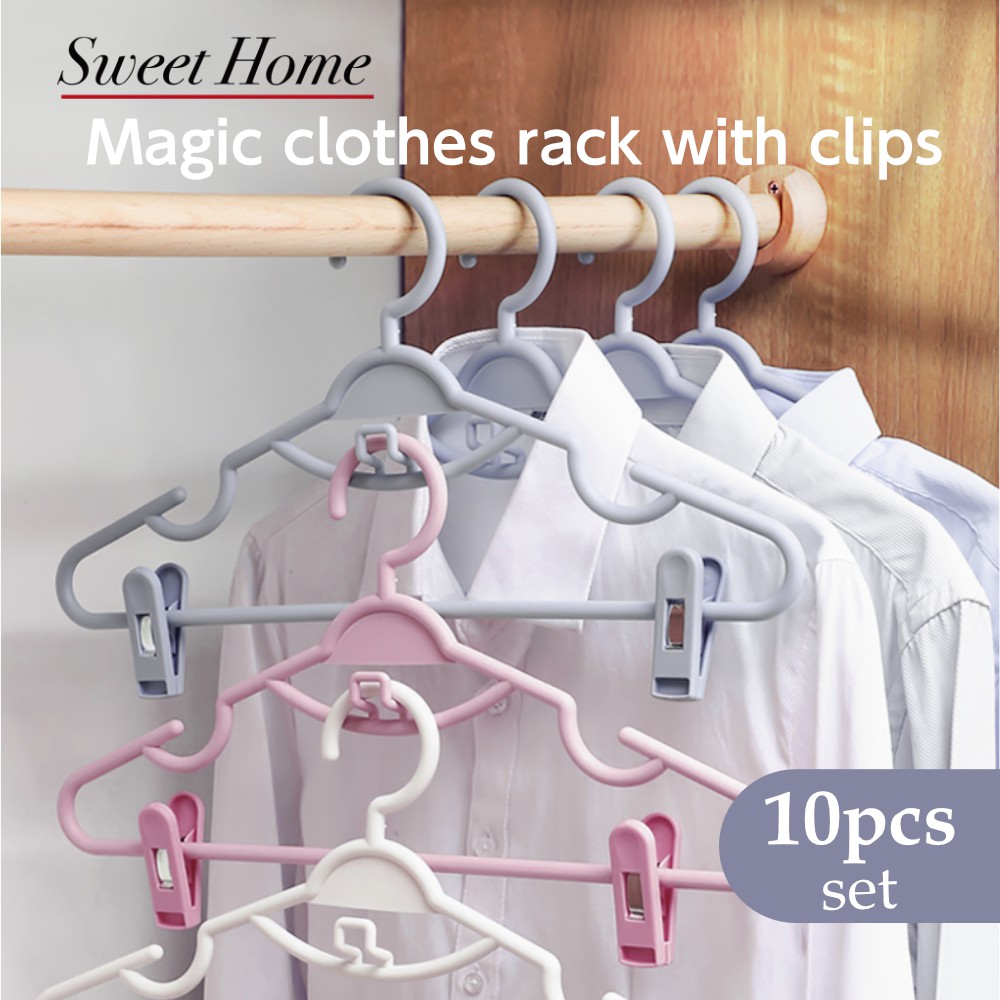 [10pcs] Magic Clothes Rack Multi-purpose Hanger Non-slip Clips Clothing ...