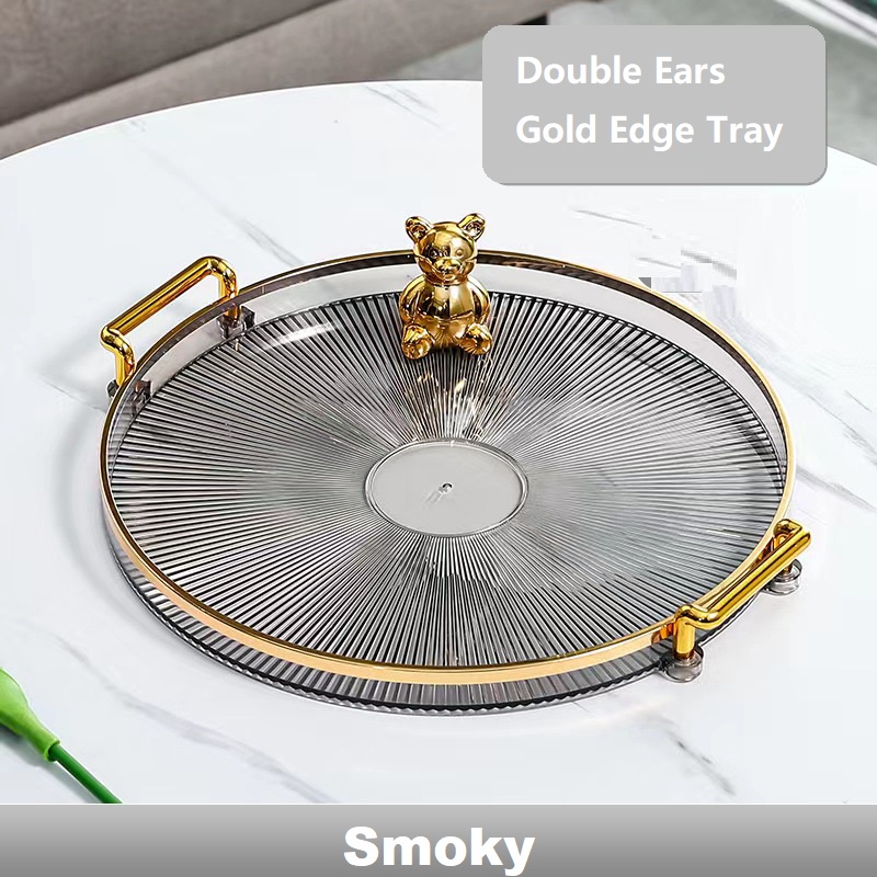 Light luxury Double Ears Gold Edge Round Plastic Decorative Serving ...
