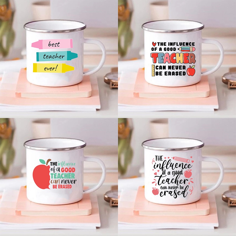 Best Teacher Ever Print Enamel Coffee Mugs Classroom Water Cup Student ...