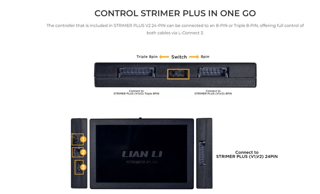 Lian Li Strimer Plus V2 PSU RGB extension cables 24PIN/8PIN (1 YEAR ...