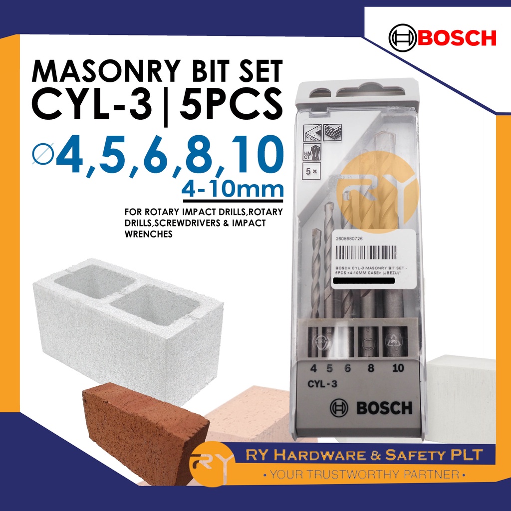 BOSCH CYL-3 MASONRY BIT SET | 5PCS -4-100MM | BIT SET,MATA TEBUKAN ...