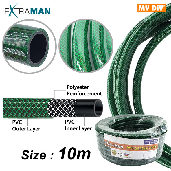 MYDIYHOMEDEPOT - EXTRAMAN 10M REINFORCED PVC RUBBER GARDEN HOSE GREEN ...