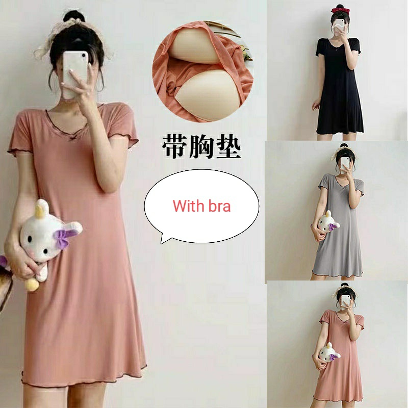 M-5XL 100kg Can Wear Bra Nightdress Ladies Summer Modal Cotton With Chest Pad One-Piece Short ...