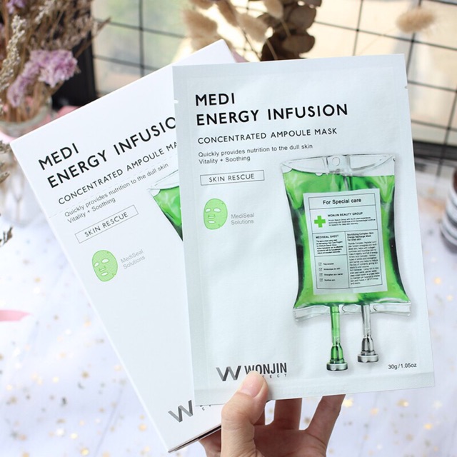 WONJIN Medi Energy Infusion Concentrate Ampoule Mask 原辰透明质酸胜肽绿色吊瓶面膜焕能再生 ...