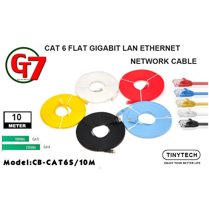 TINYTECH RJ45 CAT6 FLAT GIGABIT LAN ETHERNET NETWORK CABLE 10M (CB ...