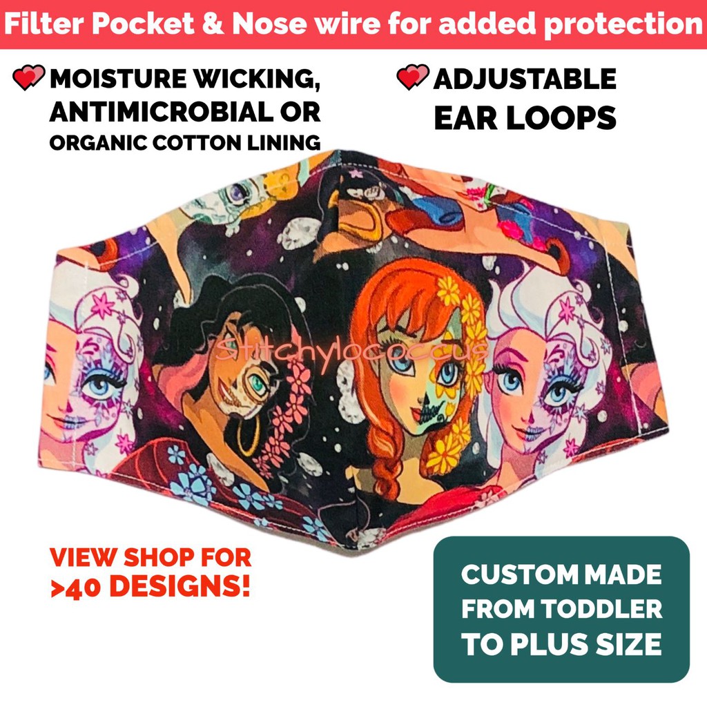 Disney Princess Reusable Face Mask: Halloween Aladdin Mermaid Frozen ...