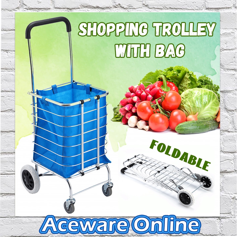 4 Wheel Foldable Trolley Aluminium Lightweight Shopping Cart with Bag ...