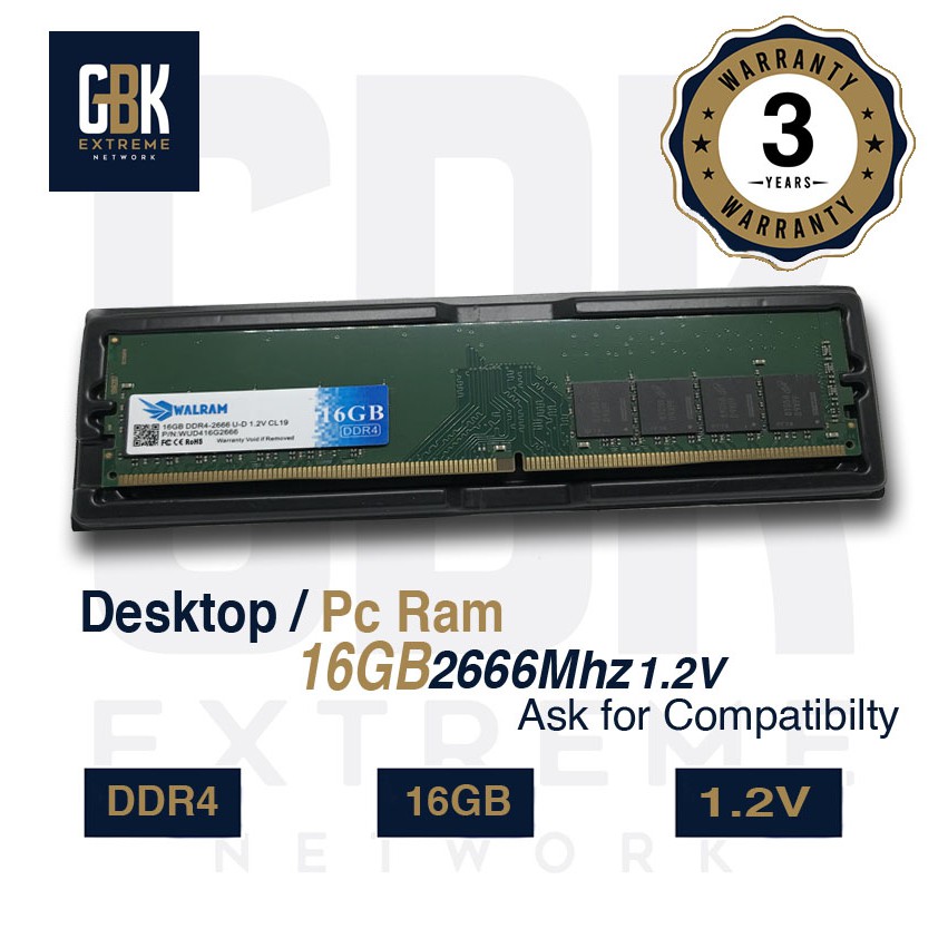 PC RAM DDR4 16GB 2666MHZ 1.2V / DESKTOP RAM / WALRAM RAM FOR PC ...