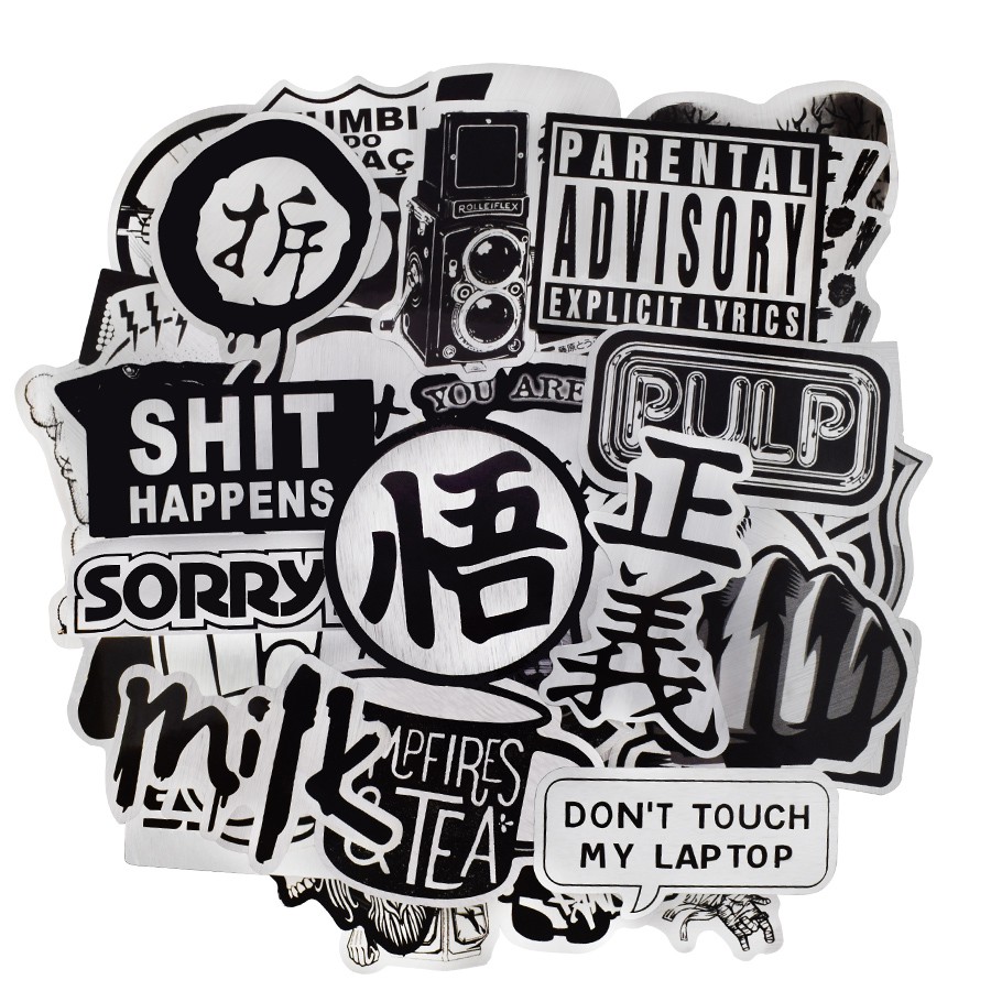 50 PCS Metallic Style Black and White Sticker Graffiti Cool Stickers ...