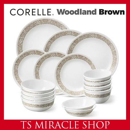 CORELLE KOREA Woodland Brown 16P Korean Type Basic Tableware Full Set ...