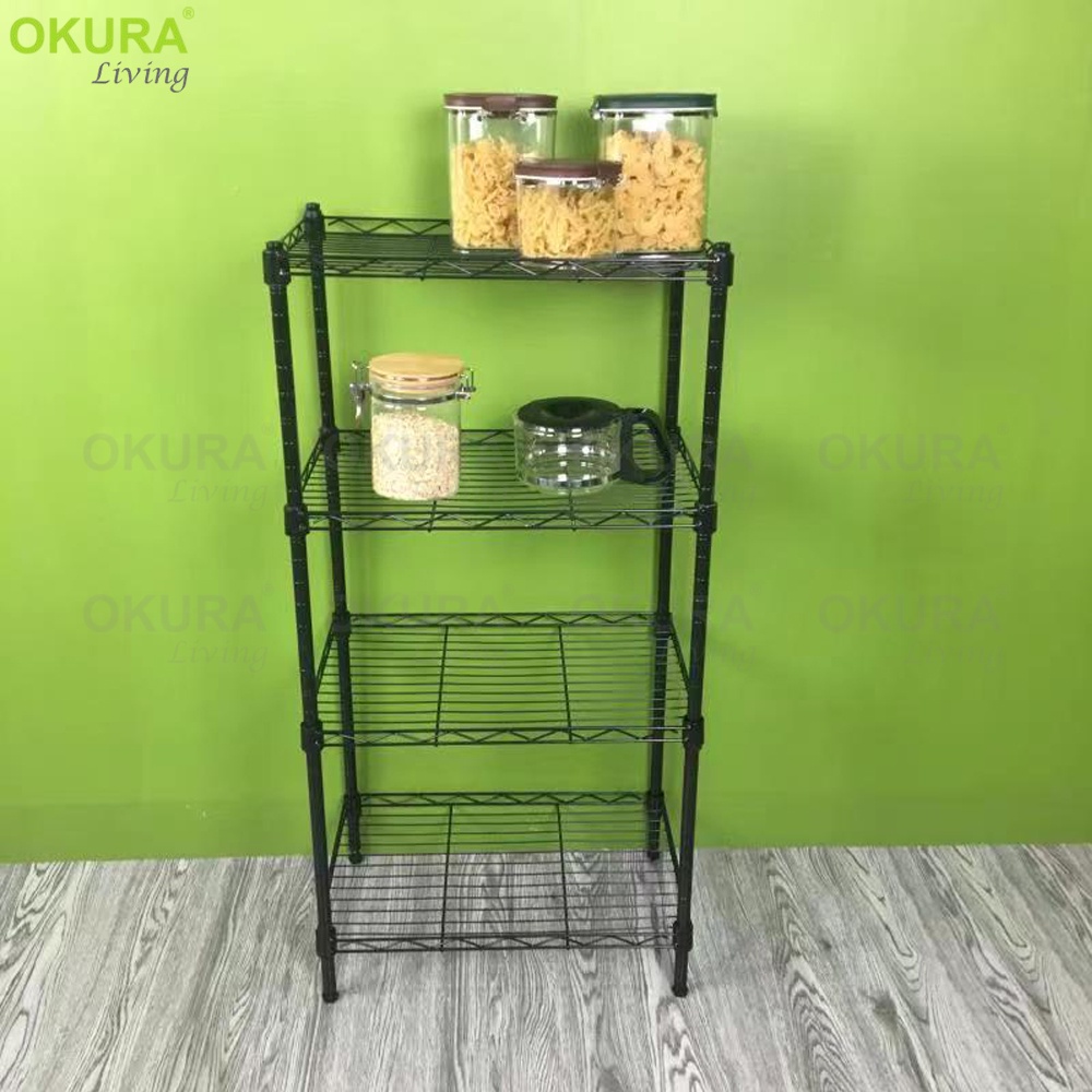 OKURA 3 / 4 / 5 Tier Metal Wire Shelf Multipurpose Adjustable Storage ...