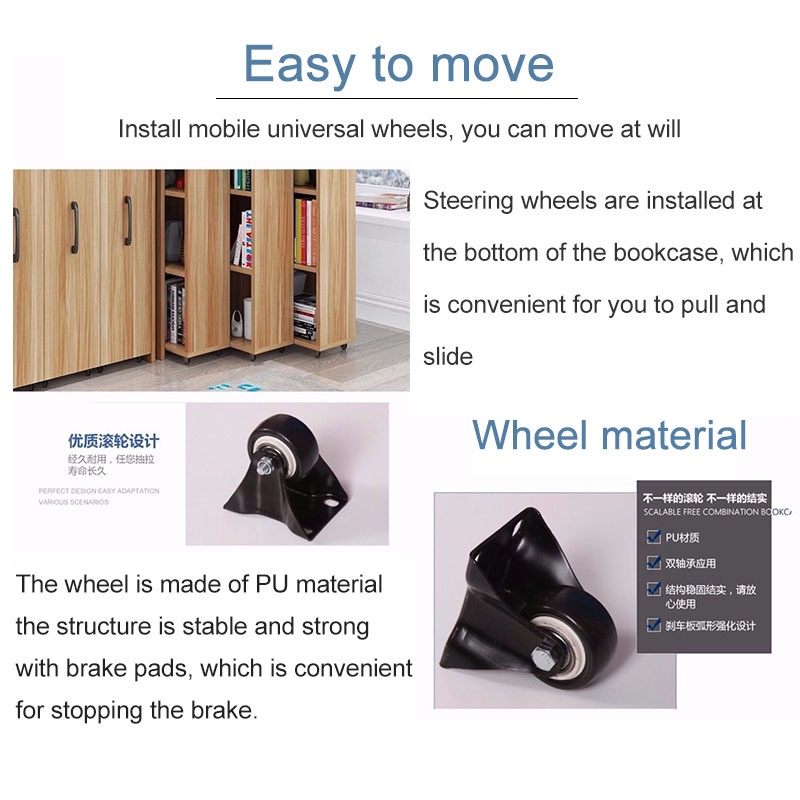 LHSG Dustproof Mobile Invisible Bookcase With Wheel Book Shelf Push ...