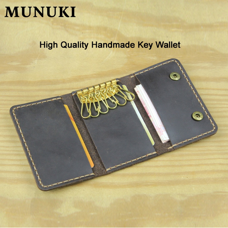 100% Handmade Vintage Genuine Leather Key Wallet For Men Casual Women ...