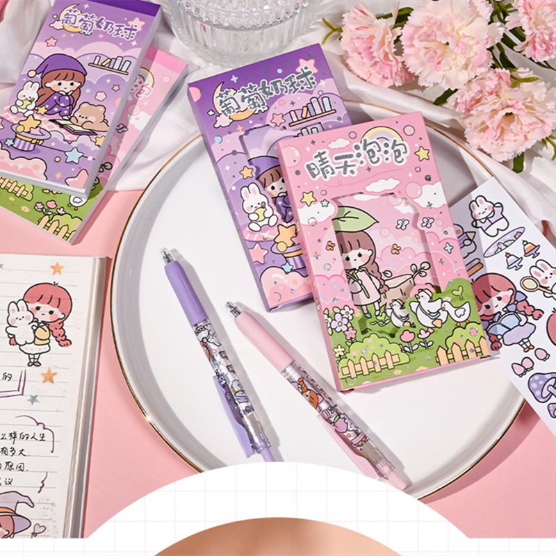 50 stickers book with carving knife cute girl hand account stickers ...