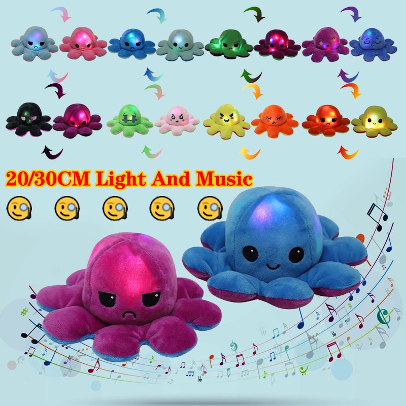 LED and Music Reversible Flip Octopus Doll Stuffed Animal Patung Dolls ...