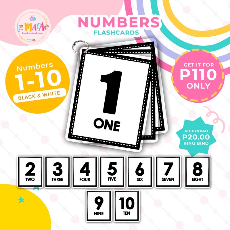BLACK AND WHITE NUMBERS 1 to 10 1 to 20 Laminated Flashcards Number ...