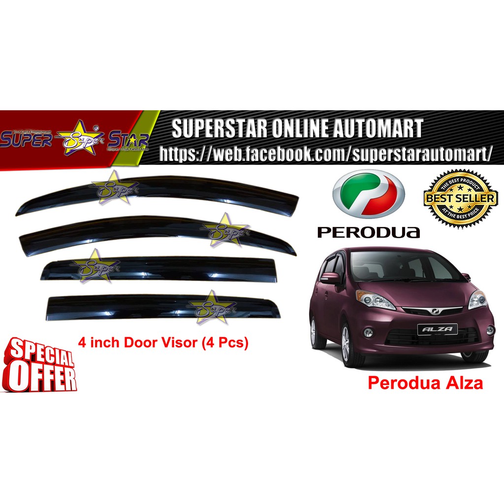 Perodua Alza Door Visor 4 inch (4pcs) | Shopee Singapore
