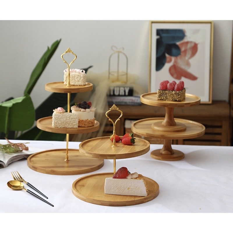 SG LOCAL READY STOCKS - 3-Tier Wood Dessert Plate Cake Stand , Wooden ...
