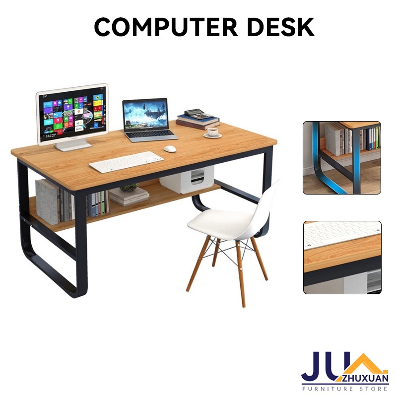 JUZHUXUAN Wood Computer Desk With Shelf Modern Study Writing Desk ...