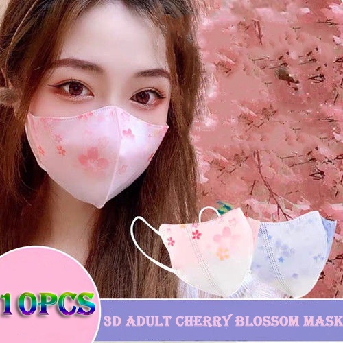 10Pcs Fashion Sakura Pattern Adult Mask 3Layer Earloop Disposable Mask ...