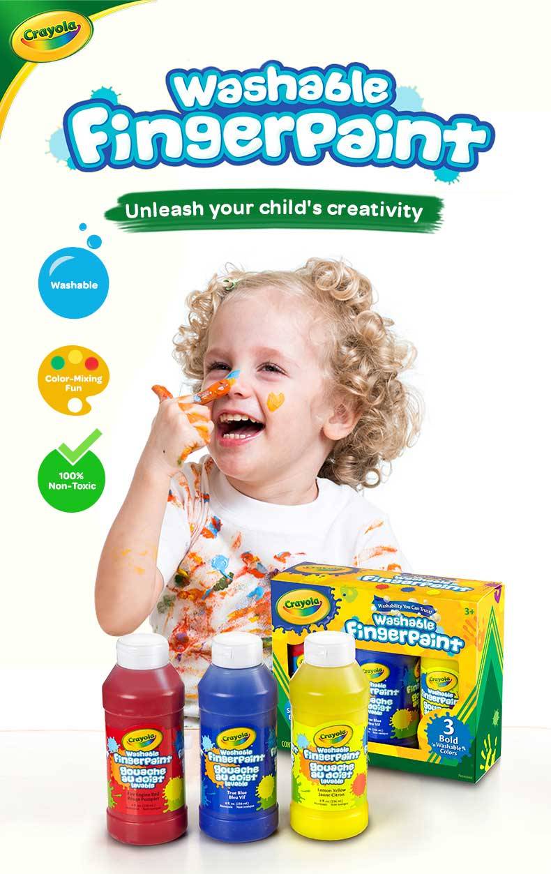 Crayola Washable Bold Fingerpaint Primary Colors 3 Count Easy Clean-Up ...