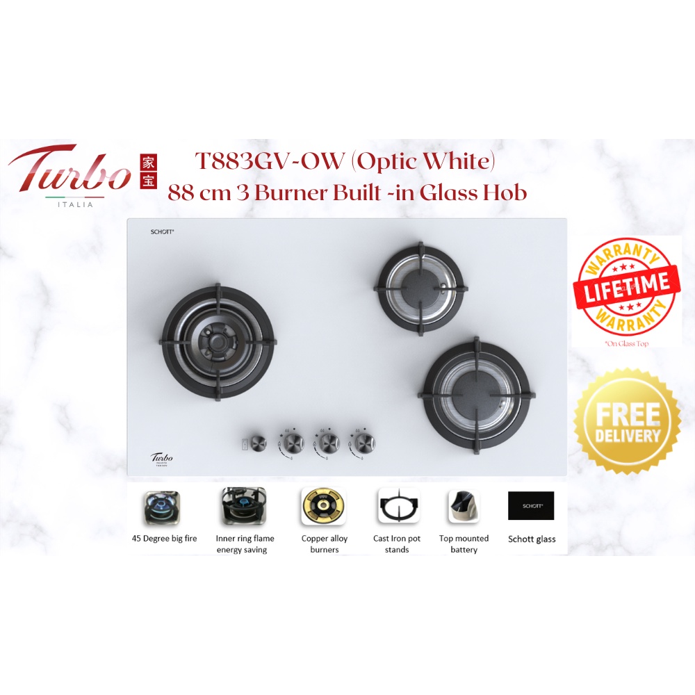 Turbo Italia - Turbo Incanto T883GV-OW 88cm 3 Burners Built-In Glass Hob | Shopee Singapore