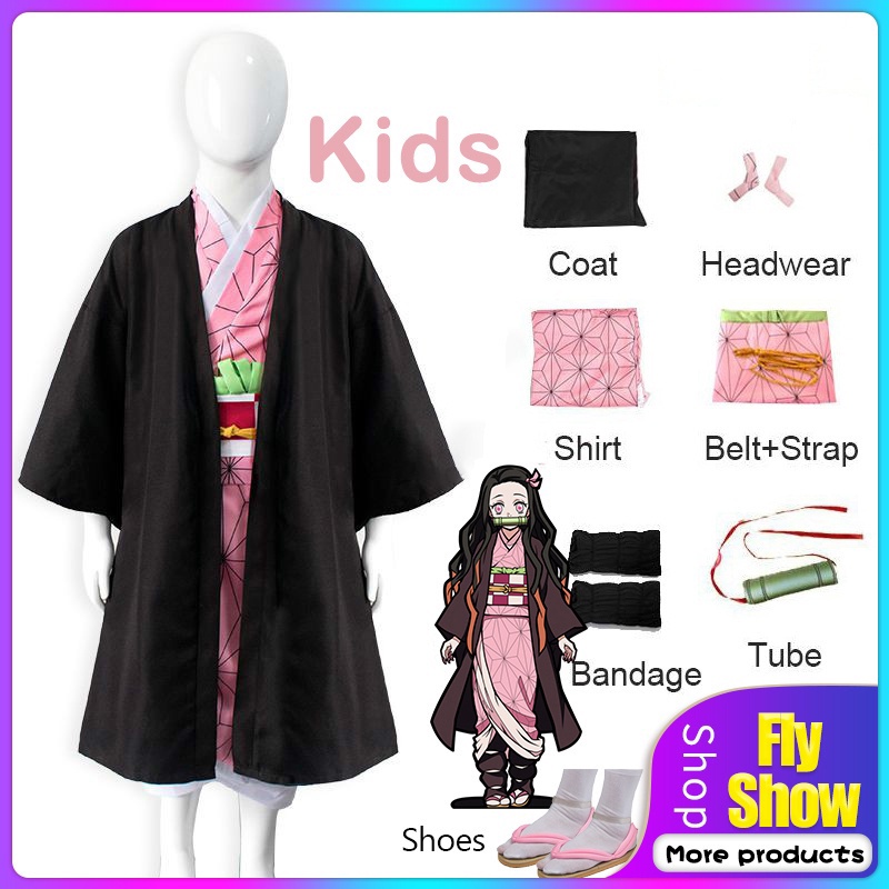 Kamado Nezuko Girls Kids Child Kimono Anime Demon Slayer Cosplay Wig ...