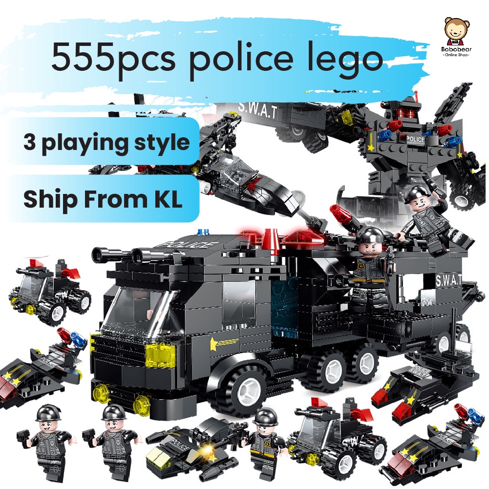 555 Pcs Lego Police Lego Swat 3 Way To Build Swat Truck Plane Robot Lego Swat Team Lego polis ...