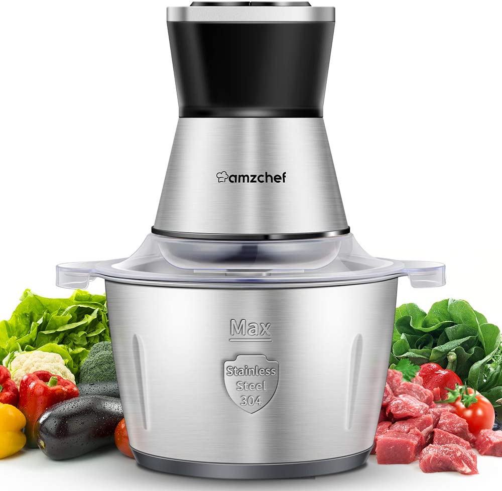 AMZCHEF Food 1.8L Stainless Steel Food Chopper 2 Working Speed 4 bi ...