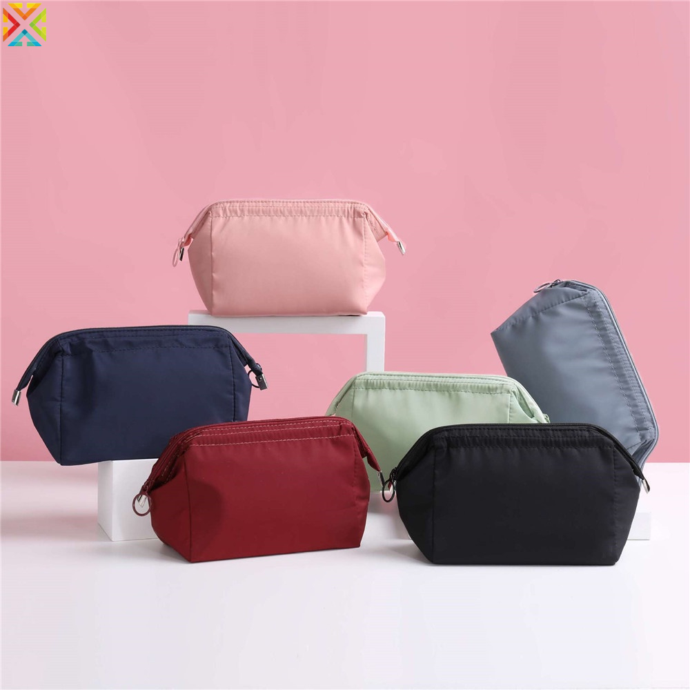 Portable Women Zipper Cosmetic Bag Solid Color Female Makeup Bag Travel ...