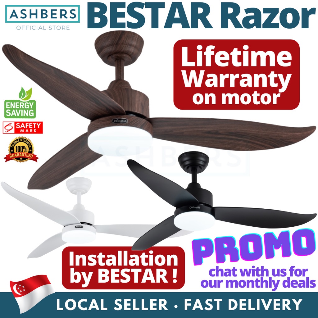 BESTAR RAZOR 3 Blade Ceiling Fan with optional 24W Tricolour LED Light ...