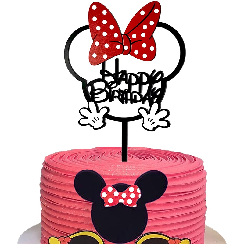 Acrylic Minnie Micke Happy Birthday Cake Topper Bow Mouse Cupcake ...