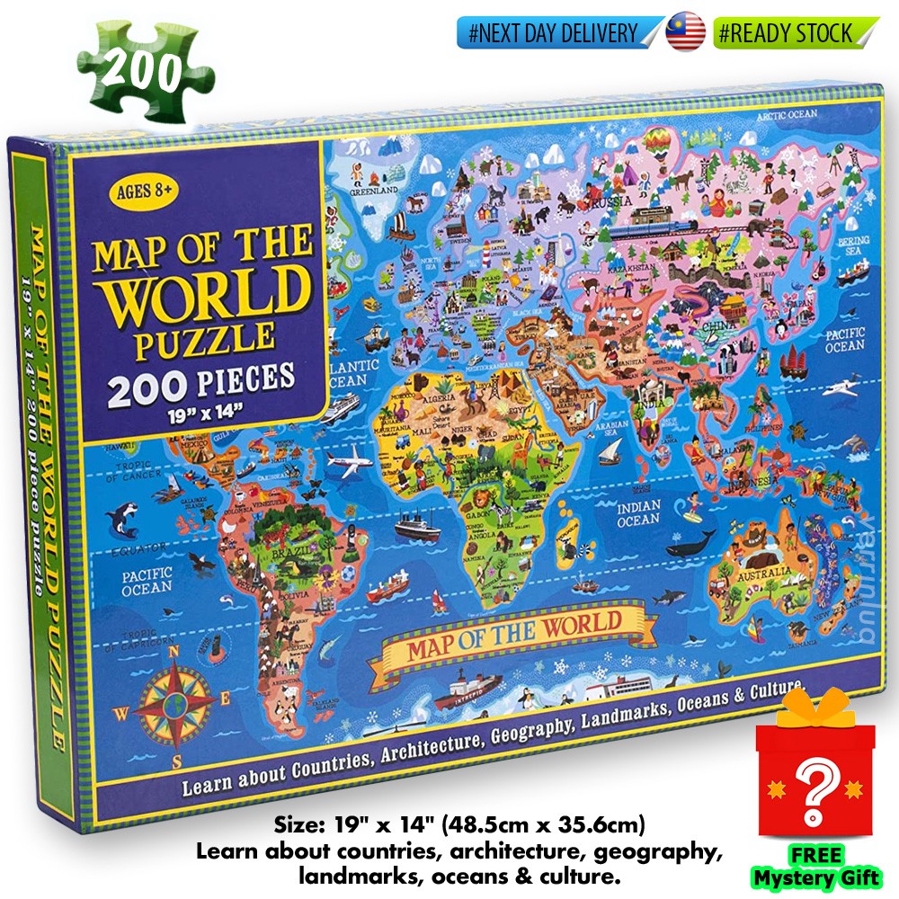 200 Pieces Map of the World Puzzle - World Jigsaw Puzzle of Learning ...
