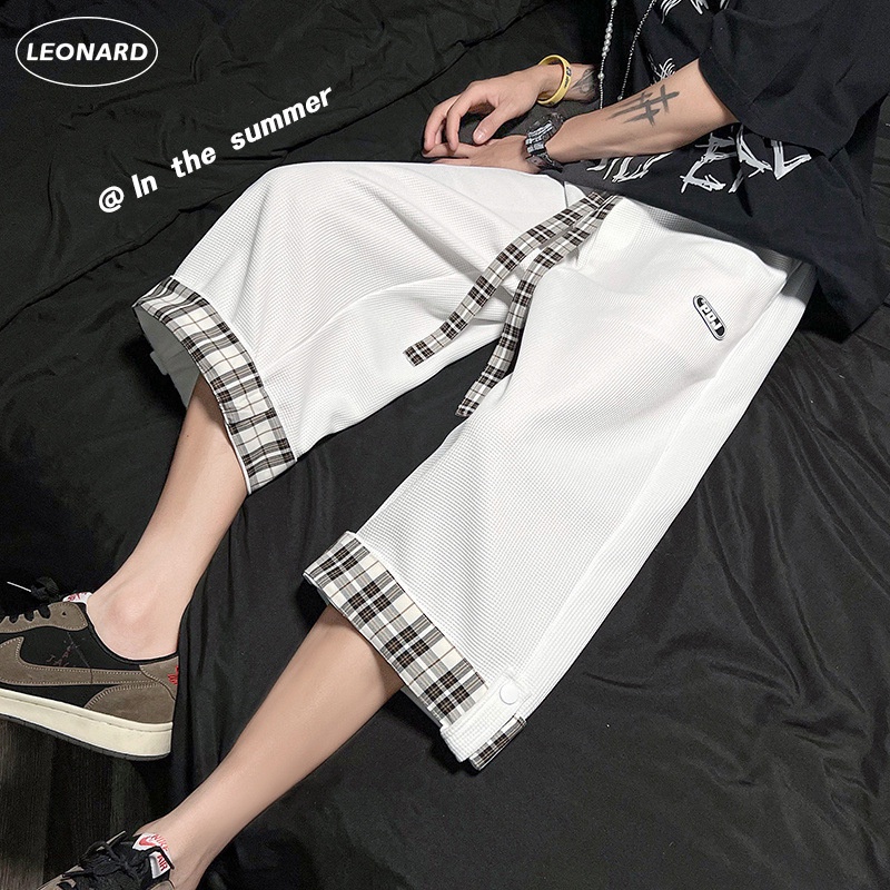 M-8XL Fashion Waffle Pants Men Capri Pants Casual Loose Wide Leg Pants ...